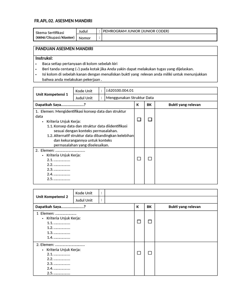 FR - Apl.02. Asesmen Mandiri | PDF