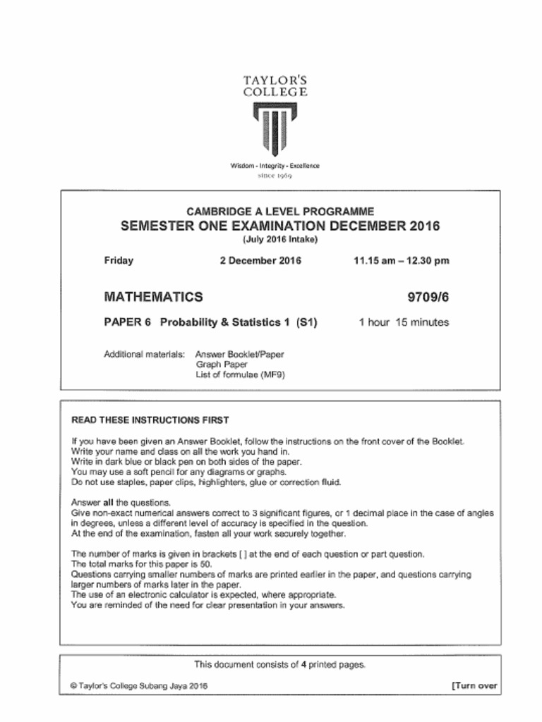 Math P6 SEM I Dec16 QP | PDF