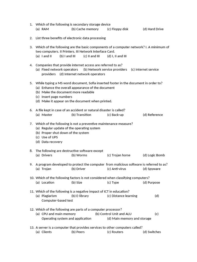 Data Processing Past Questions | PDF | Computer Data Storage ...