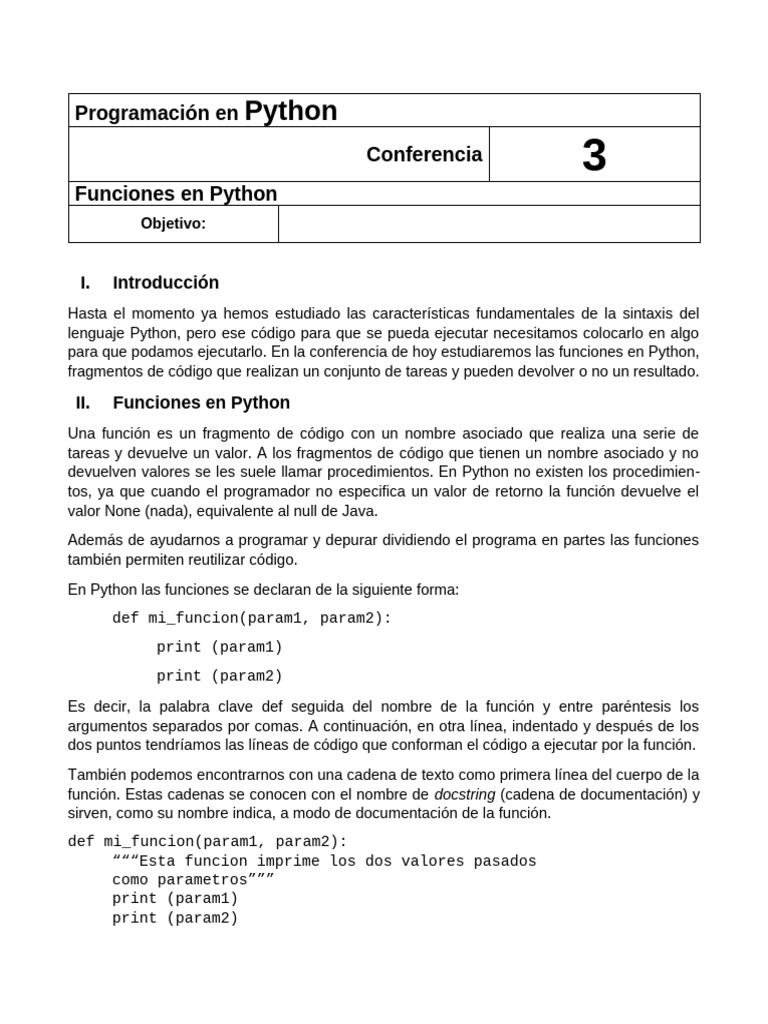 C3 - Funciones en Python | PDF | Python (lenguaje de programación) | Objeto (informática)