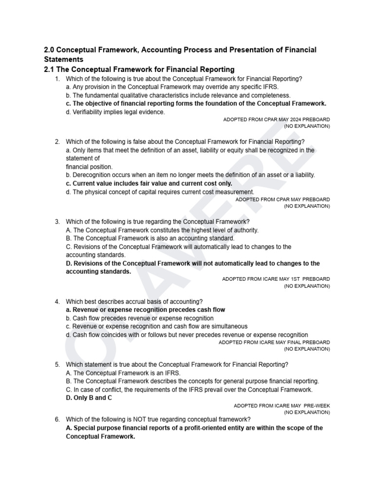 FAR 2.0 Conceptual Framework, Accounting Process and Presentation of Financial Statements | PDF ...