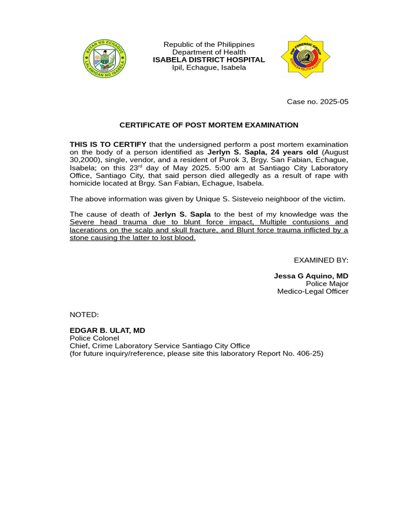 Medical Certification, Medico-Legal Report, Death Certificate and ...