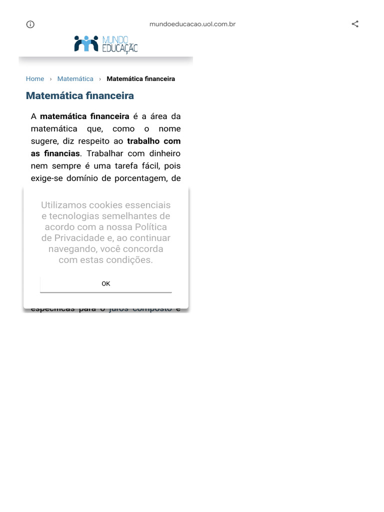 Matemática Financeira - o Que É, Conceitos, Fórmulas - Mundo Educação | PDF