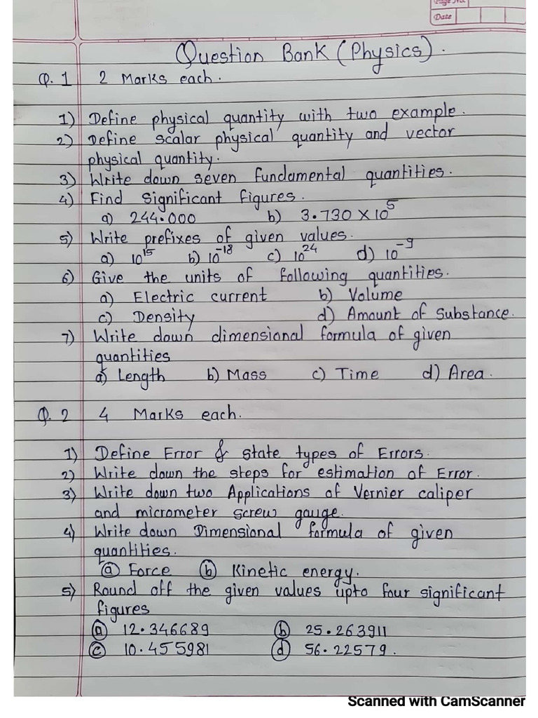 Question Bank (Physics) | PDF