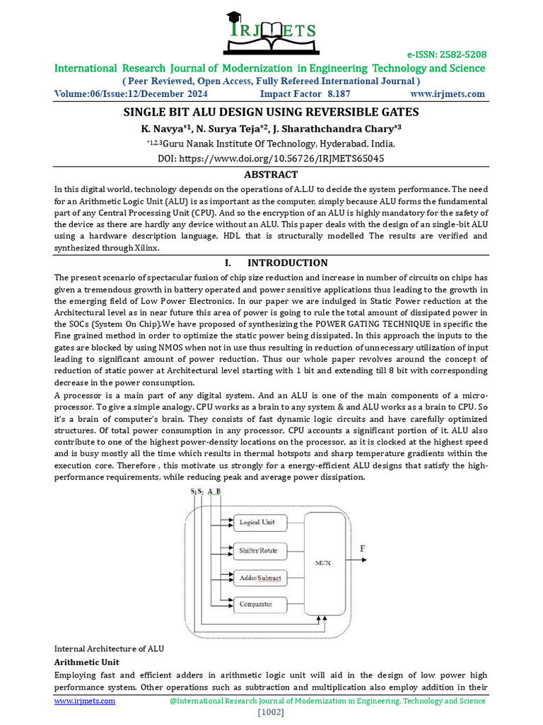Verilog Based ALU QC Paper | PDF | Very Large Scale Integration | Integrated Circuit