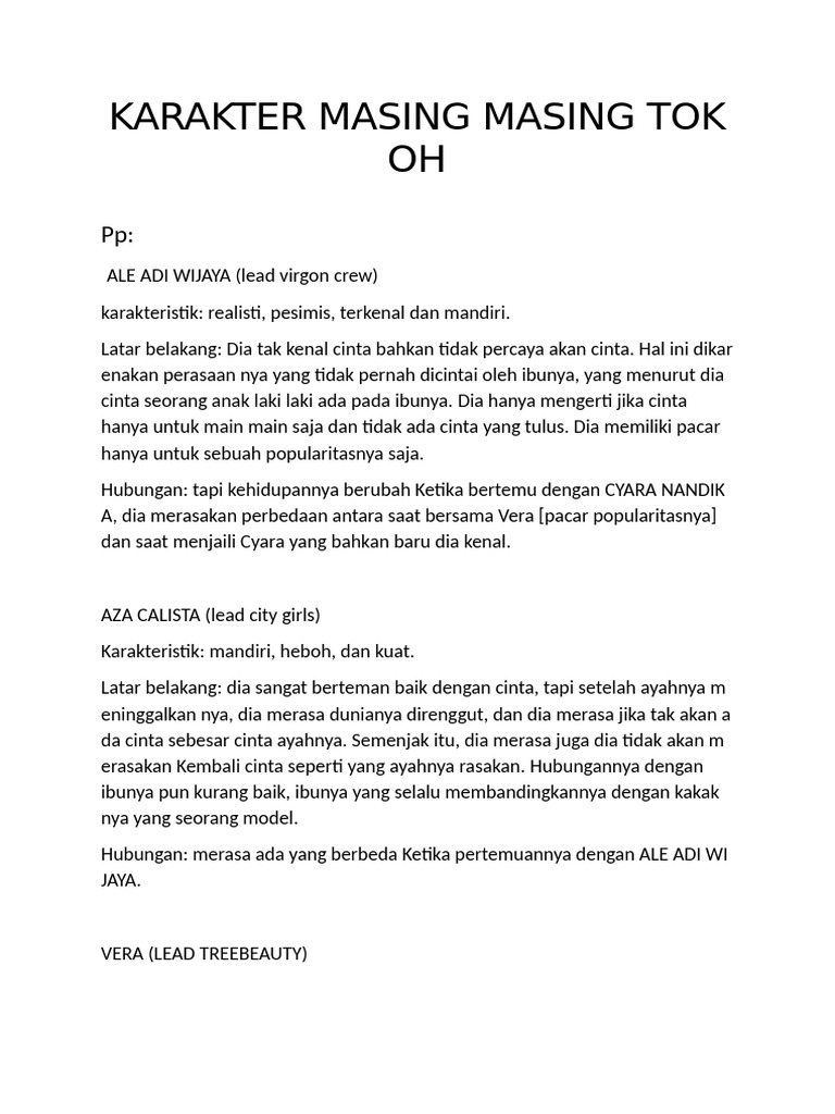 Karakter Masing Masing Tokoh | PDF