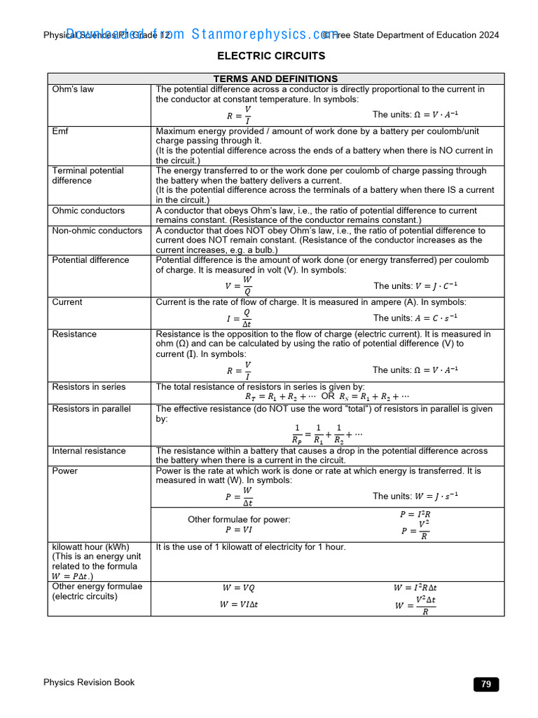 Grade 12 Physics: Electric Circuits Guide | PDF | Voltage | Electric ...