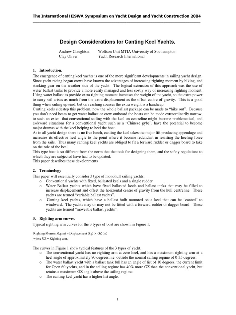 Design Insights for Canting Keel Yachts | PDF | Drag (Physics) | Yacht