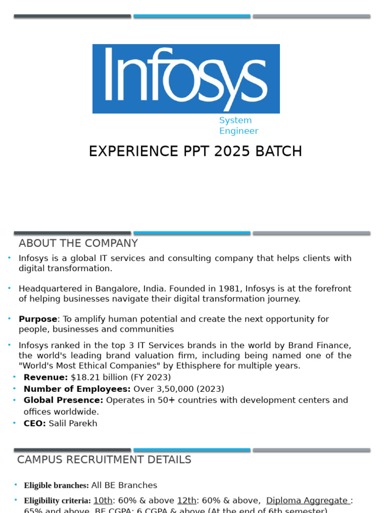 Infosys Experience PPT - PPTM | PDF