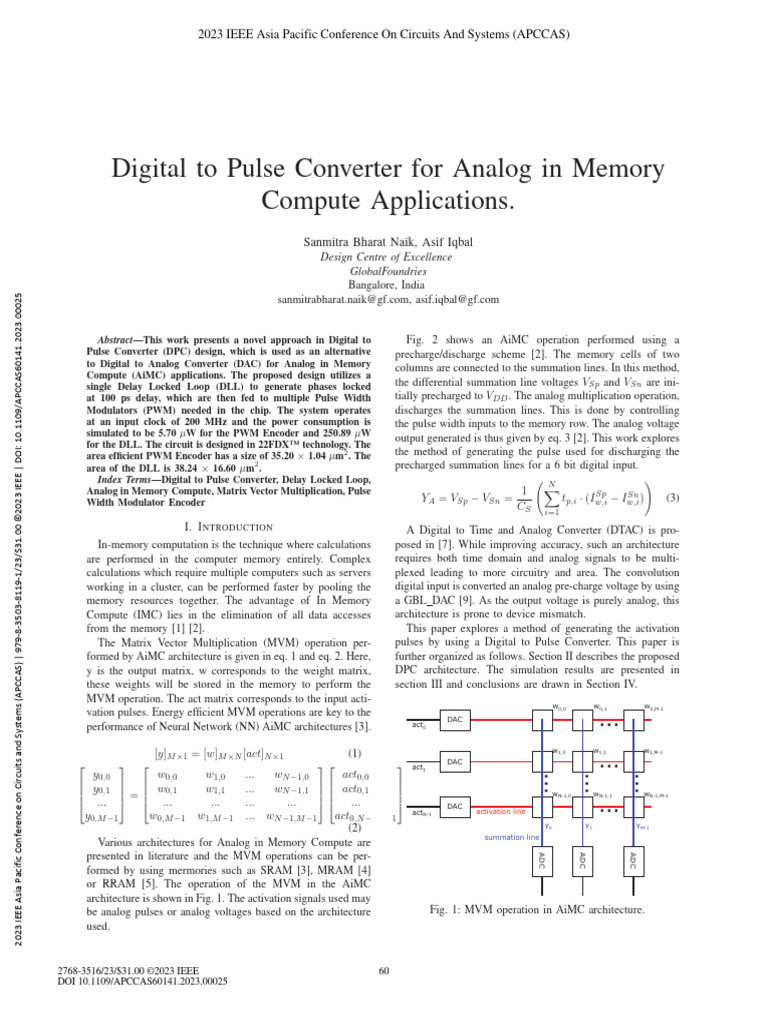 Digital To Pulse Converter For Analog in Memory Compute Applications ...