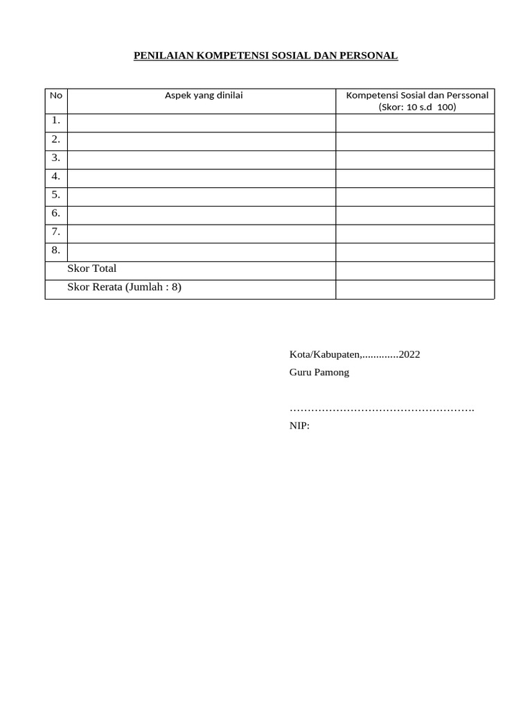 Penilaian Kompetensi Sosial Dan Personal | PDF