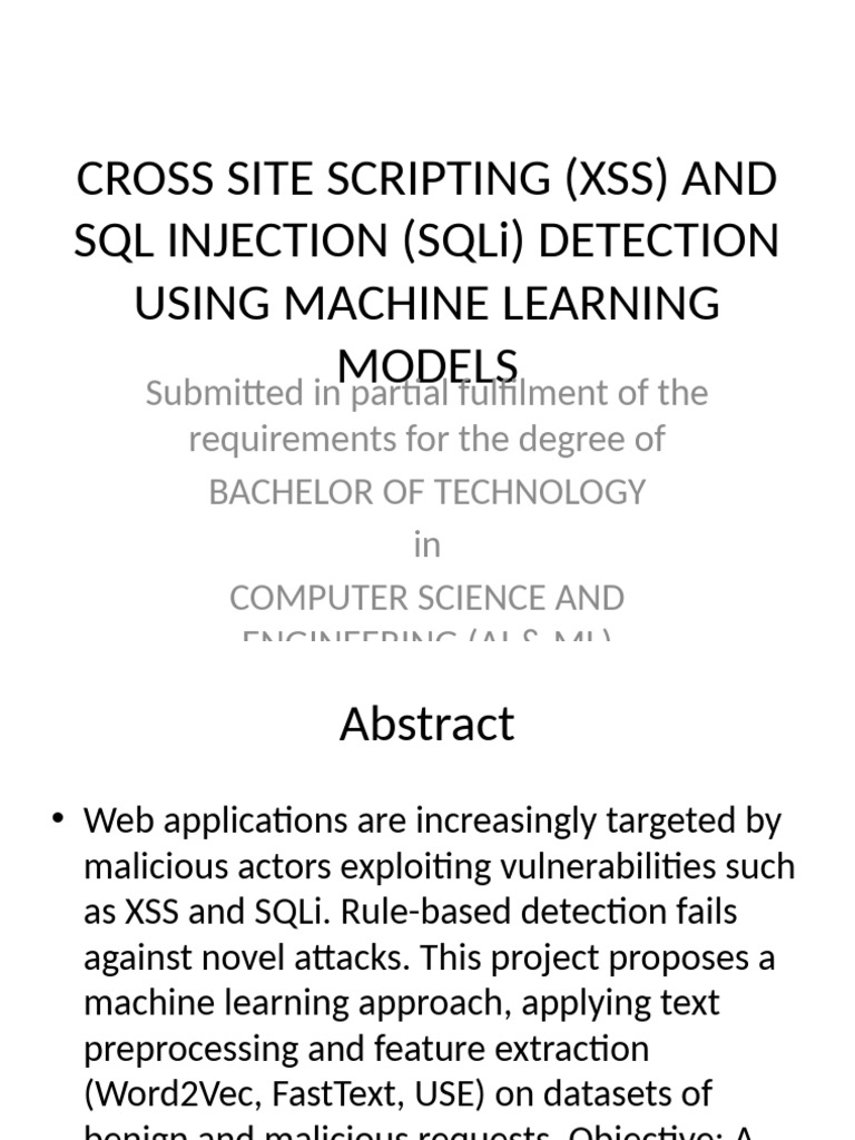 ML for XSS and SQLi Detection | PDF | Learning | Machine Learning