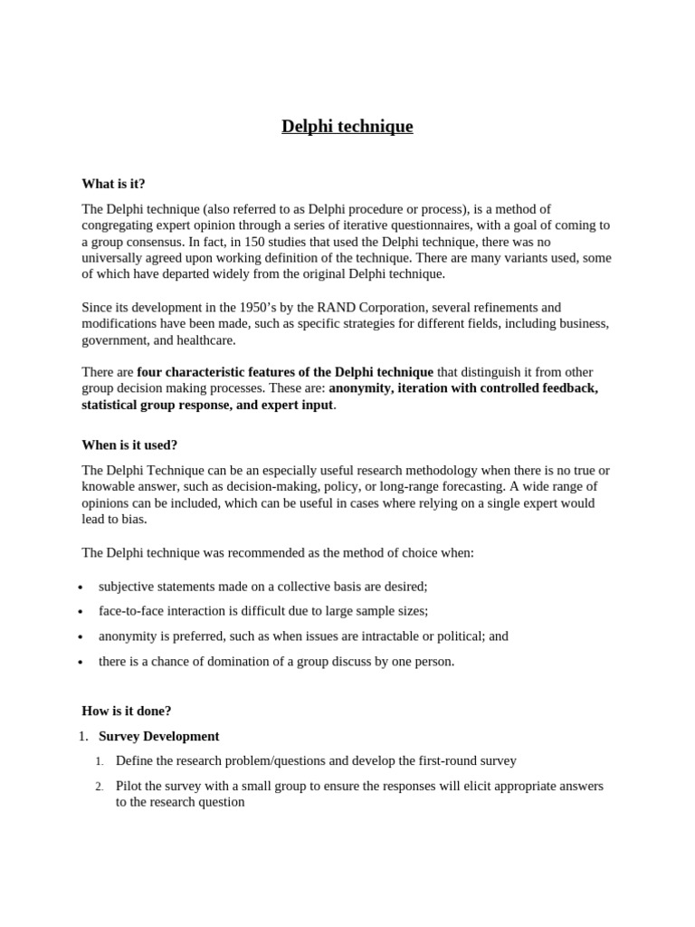 Importance of Delphi Technique | PDF | Survey Methodology | Sampling ...