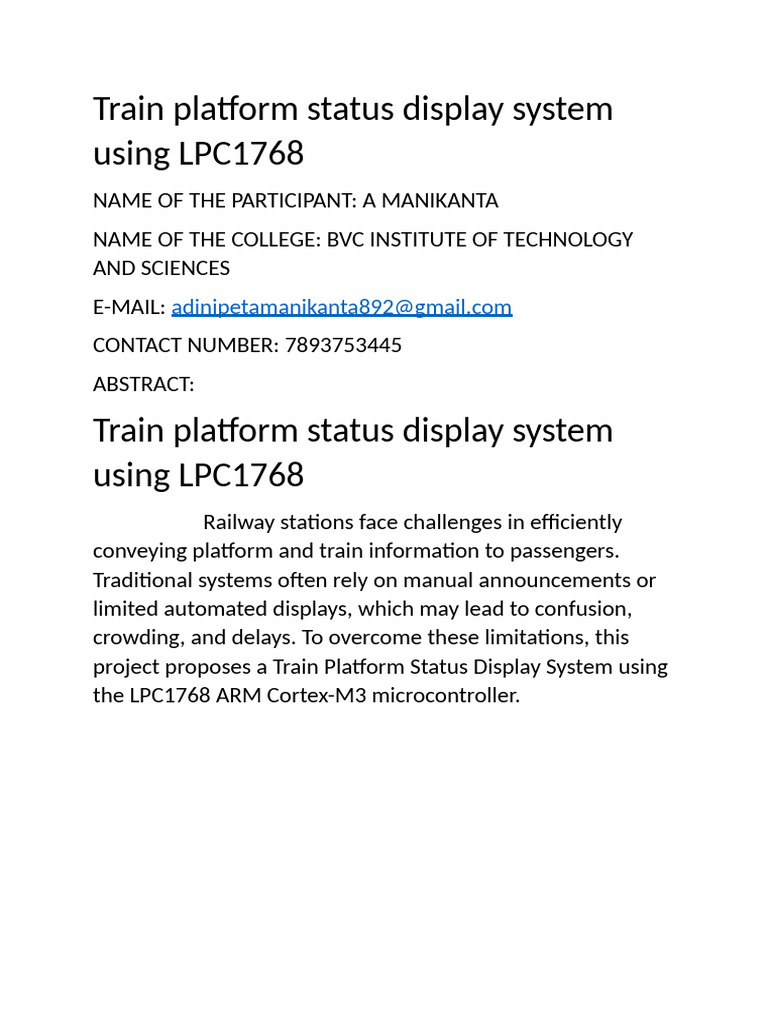 Train Platform Status Display System Using LPC1768 | PDF