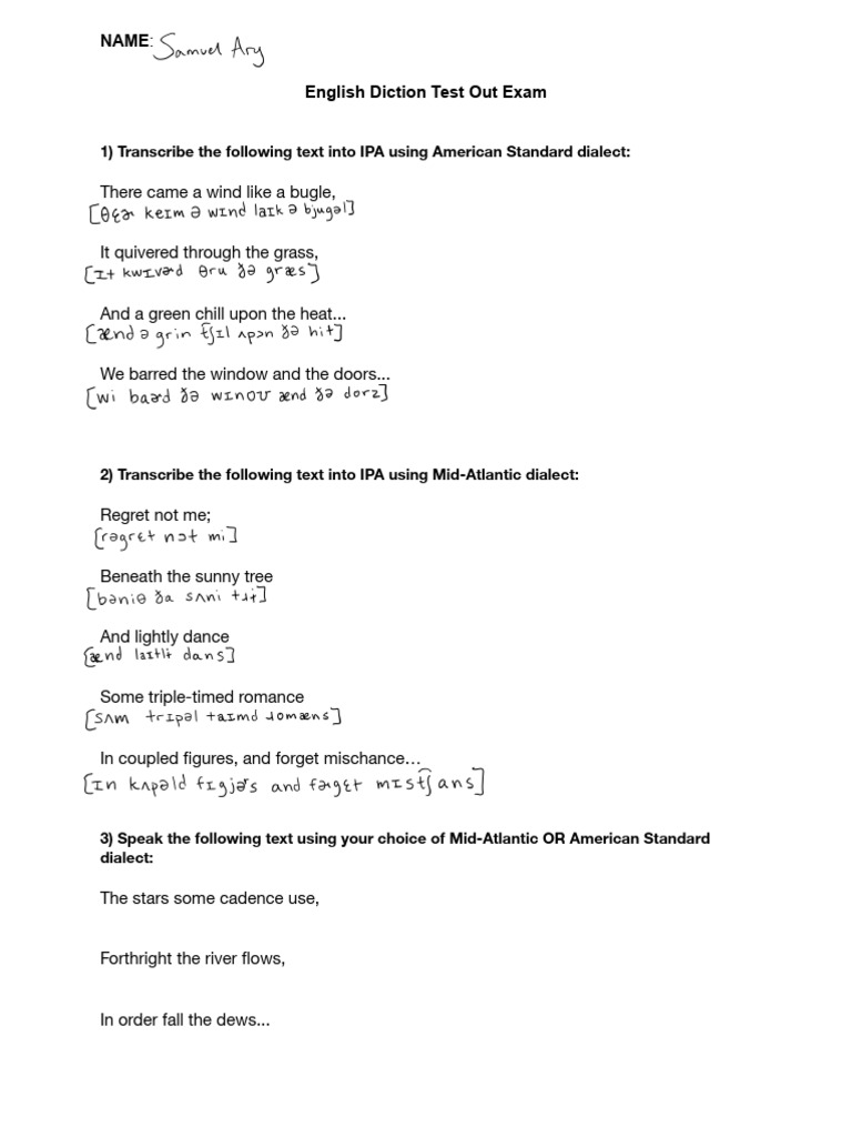 English Diction Test Out Exam | PDF