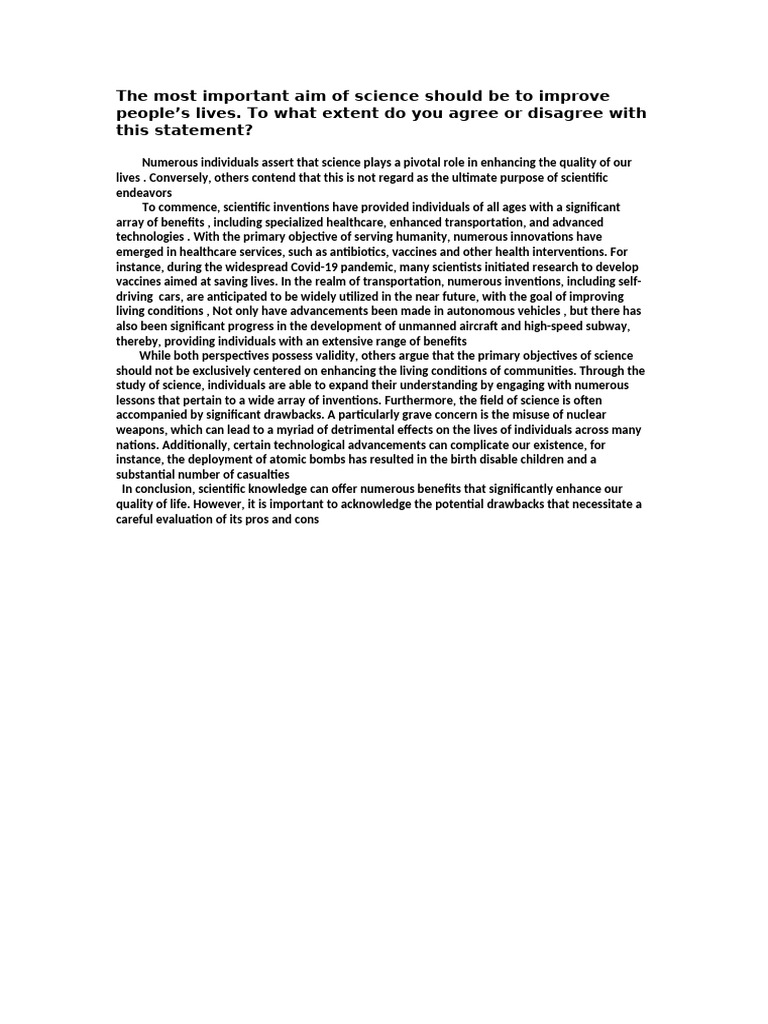 The Most Important Aim of Science Should Be To Imp | PDF