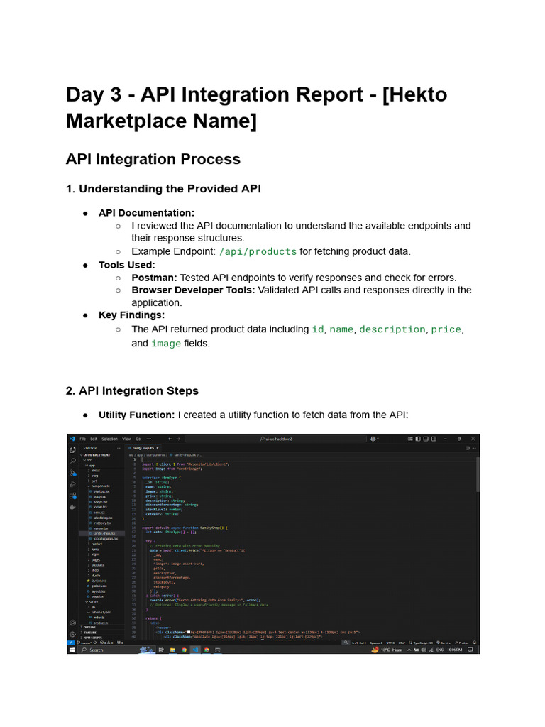 Day 3 - API Integration Report - (Hekto Marketplace Name) | PDF