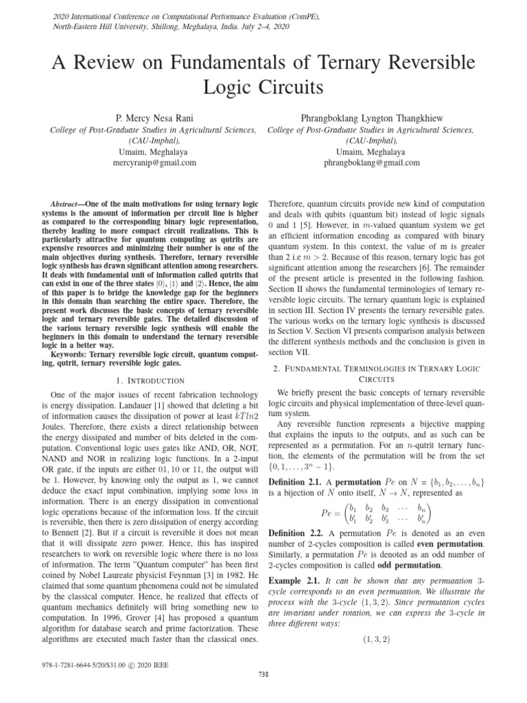A Review On Fundamentals of Ternary Reversible Logic Circuits - 2020 | PDF | Logic Gate ...