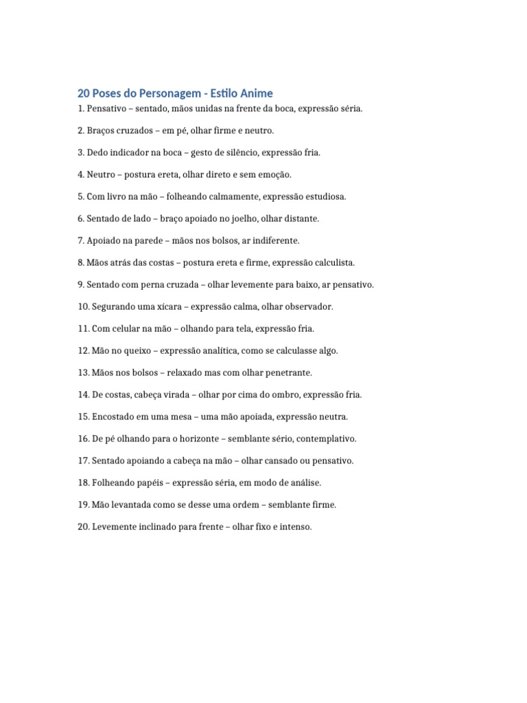 20 Poses Masculinas em Estilo Anime | PDF