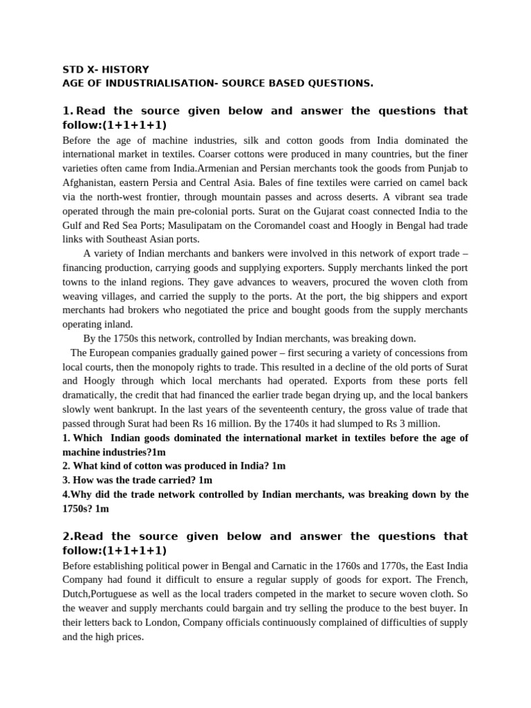 Case Study Based Questions Part 1 | PDF | Textiles | Weaving