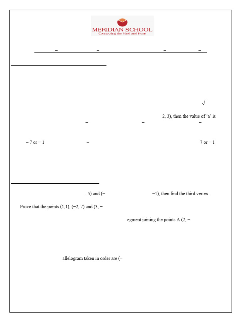 Class X Coordinate Geometry Worksheet | PDF | Triangle | Mathematics