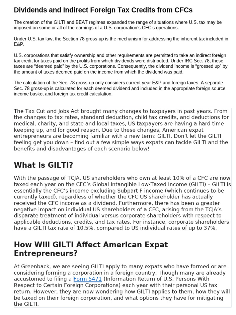 Dividends and Indirect Foreign Tax Credits From CFCs | PDF | Taxes ...