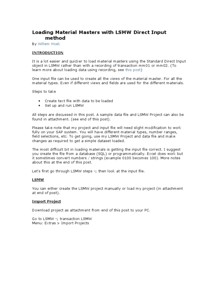 Loading Material Masters With LSMW Direct Input Method | PDF | Computing | Computer Engineering