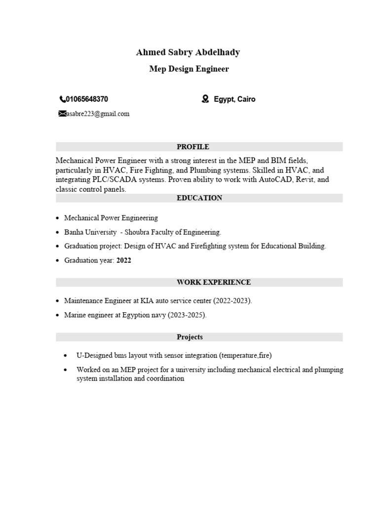 MEP Design Engineer Profile: HVAC & Plumbing | PDF