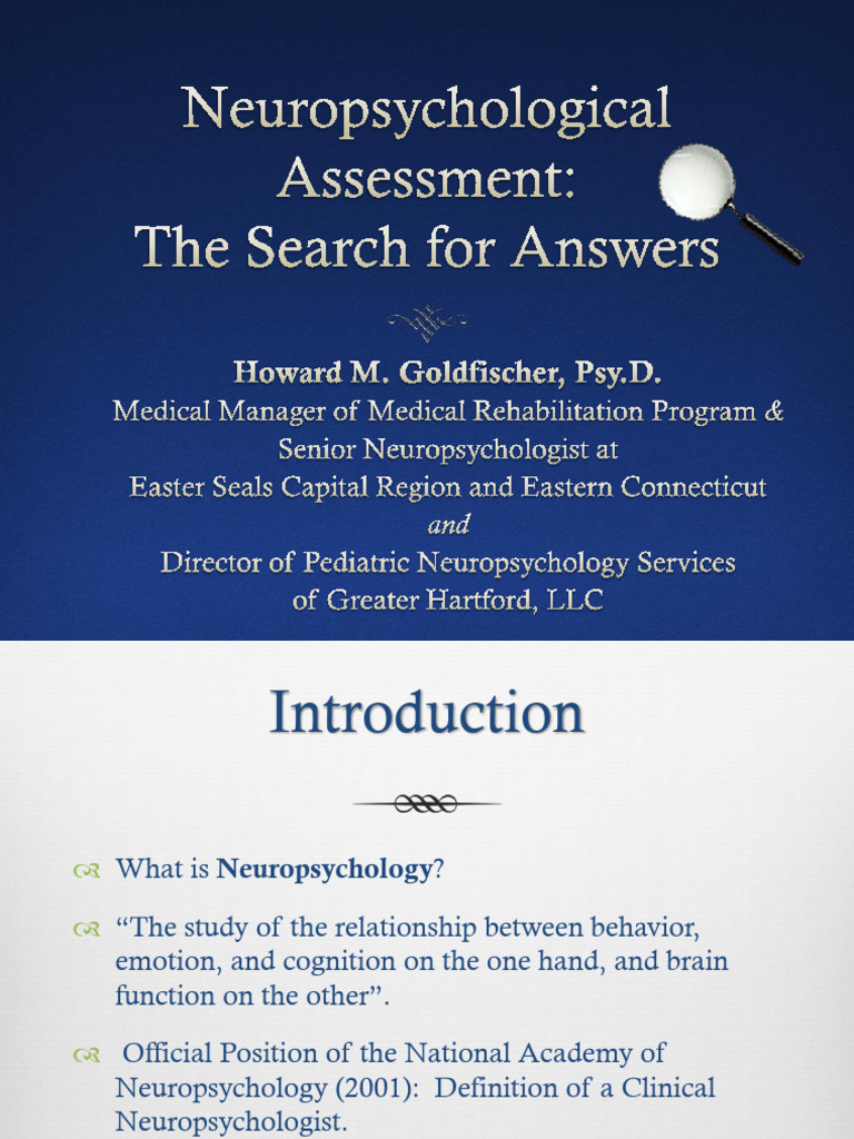 Session 4B Neuropsychologic Assessment Howard Goldfischer PsyD | PDF ...