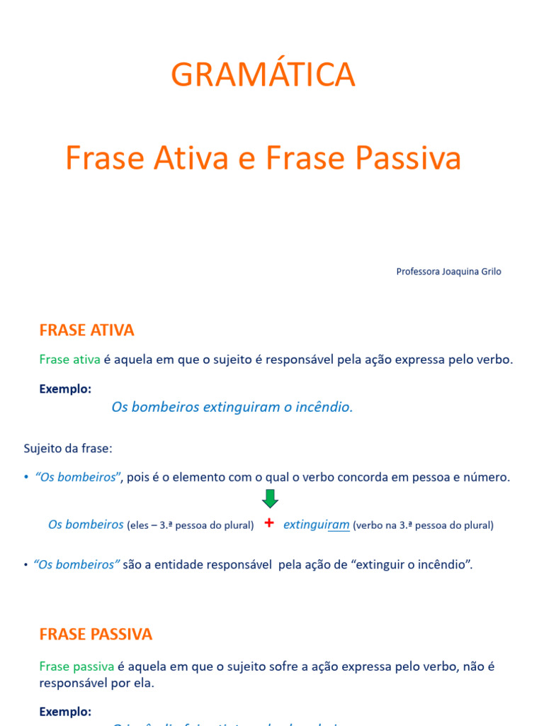 Frase ativa e frase passiva | PDF | Assunto (gramática) | Gramática