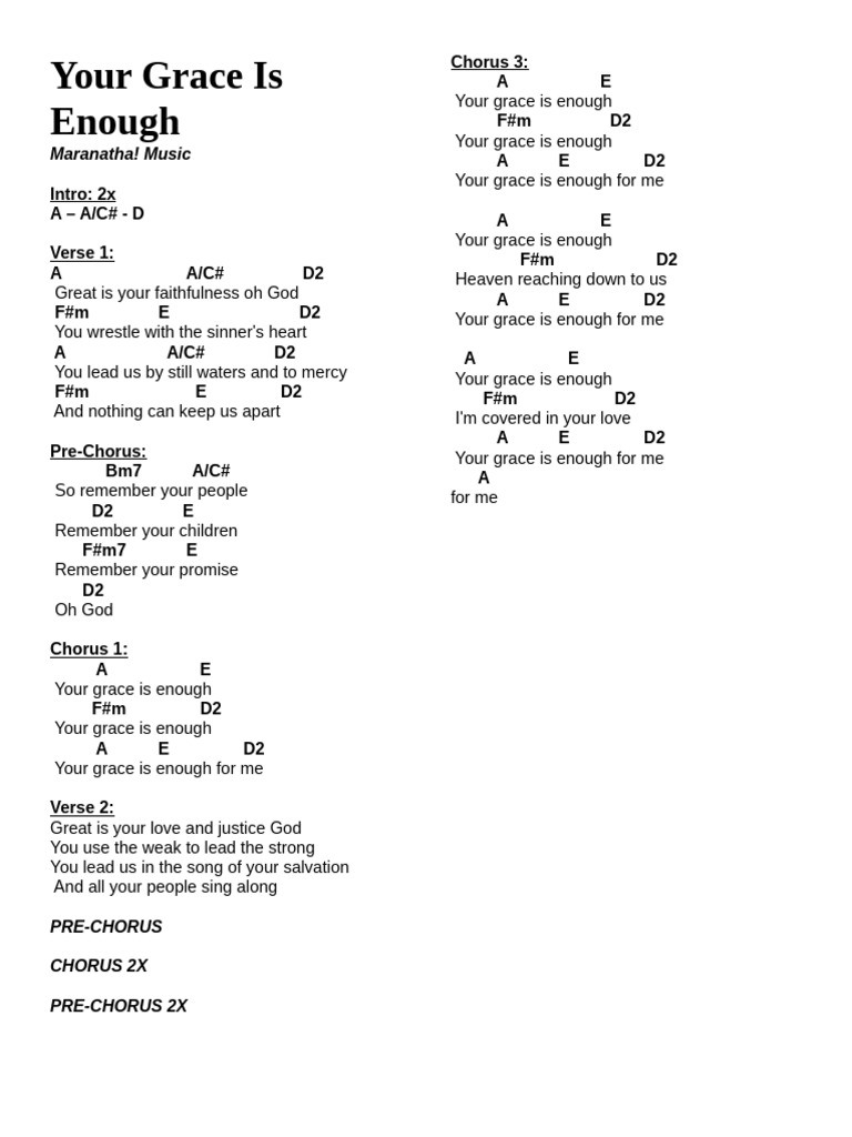 Your Grace Is Enough Lyrics | PDF