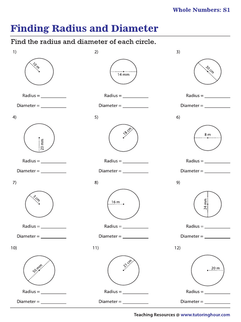 Radius Diameter Whole Numbers 1 | PDF