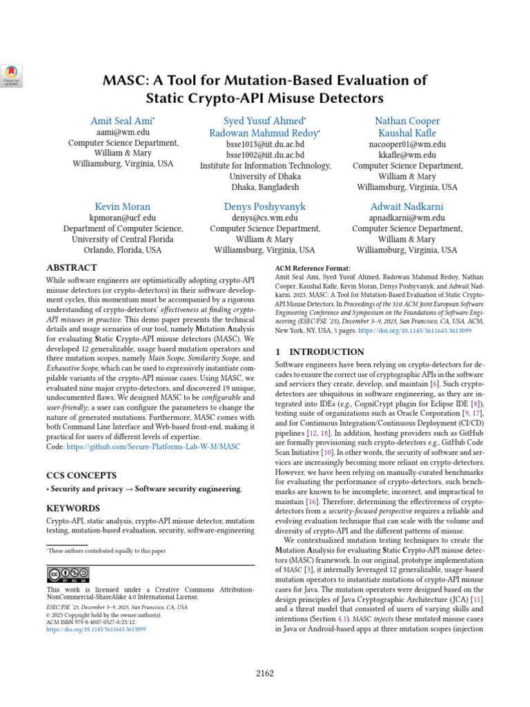 MASC A Tool For Mutation-Based Evaluation of Static Crypto-API Misuse ...