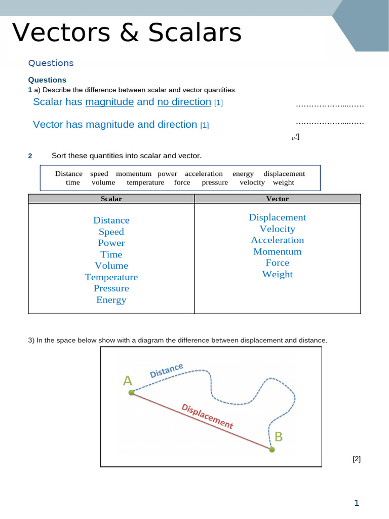 L1 Vectors and Scalars MS | PDF | Euclidean Vector | Velocity