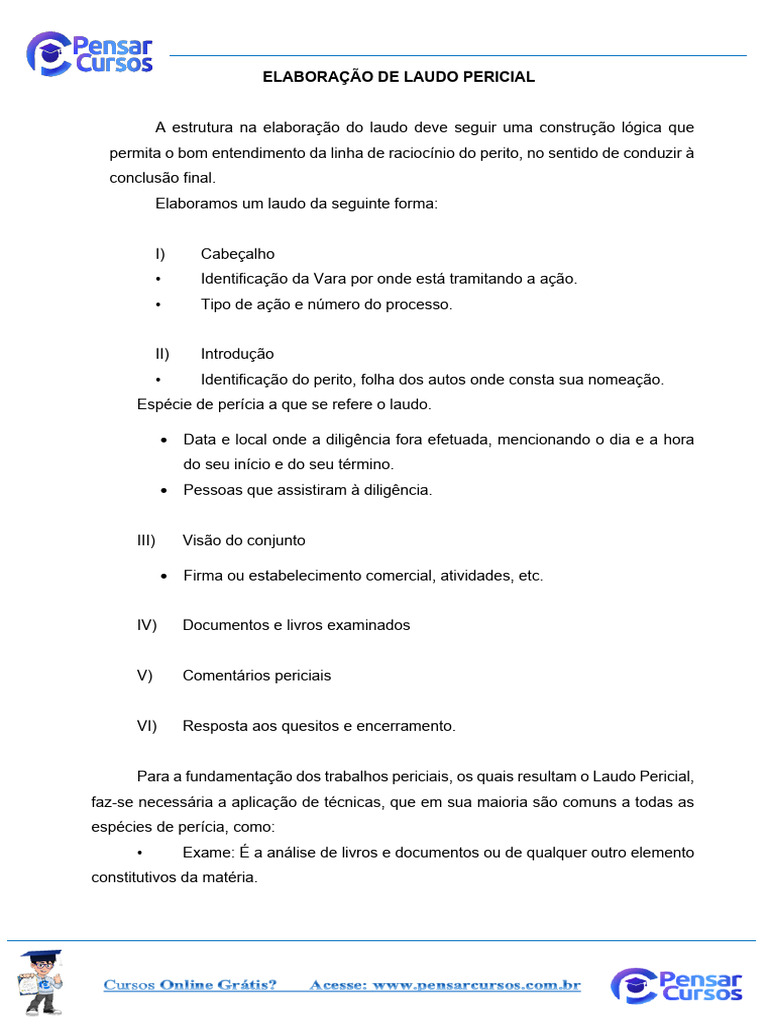 Estrutura e Tipos de Laudo Pericial | PDF | Testemunha especializada ...