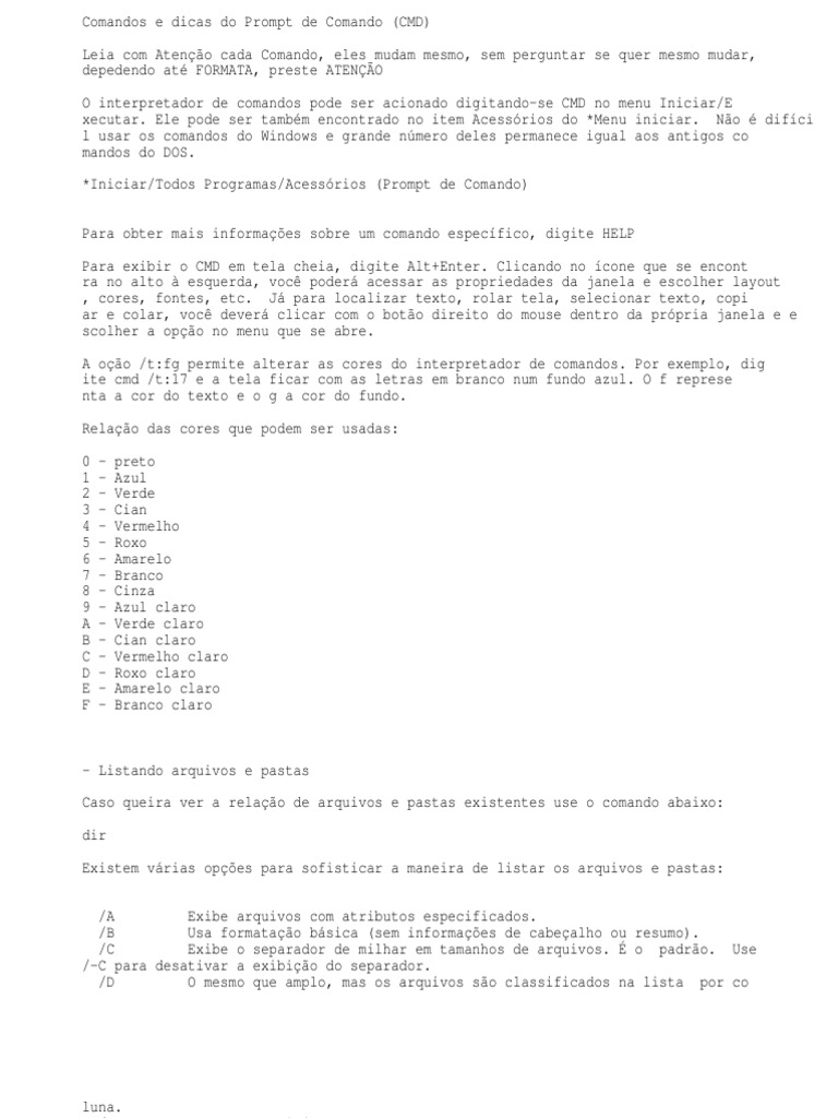 Linhas de Comandos Do MS DOS | PDF | Arquivo de texto | Janela (informática)