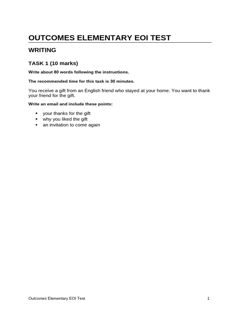 Elementary EOI Test Writing Tasks | PDF
