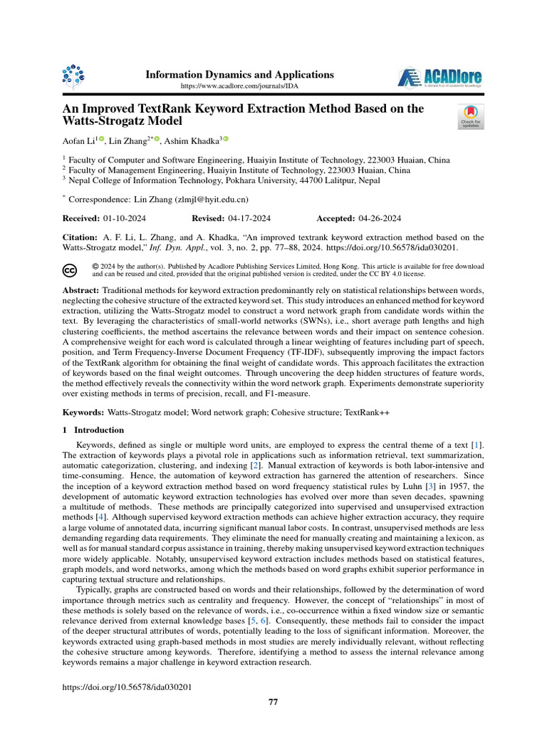 Watts-Strogatz Model - An Improved TextRank Keyword Extraction Method ...
