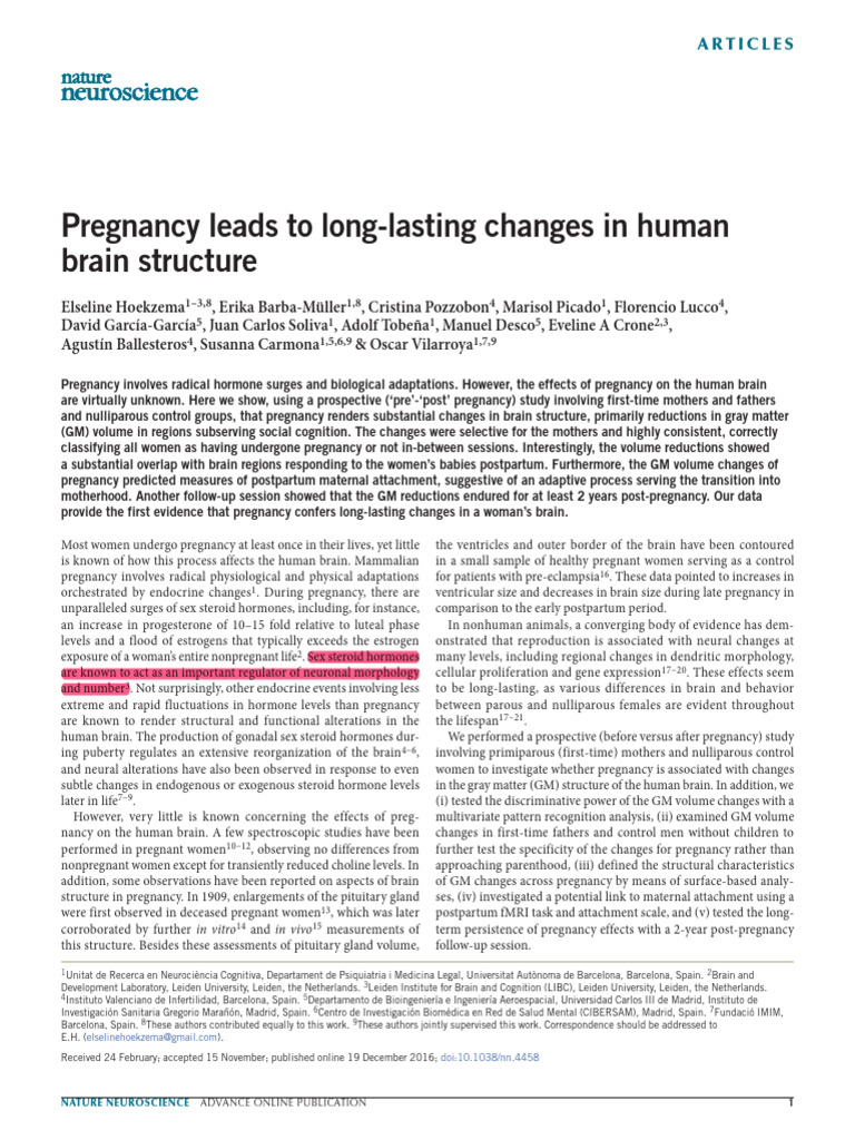 Pregnancy Leads To Long Lasting Changes | PDF | Cingulate Cortex ...