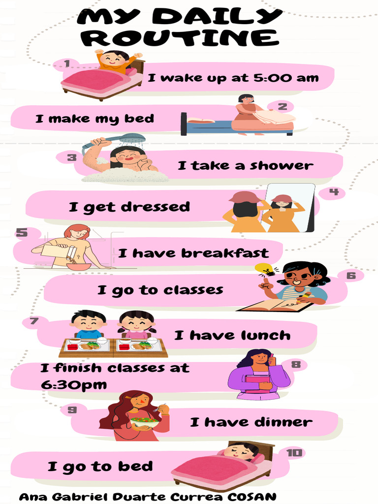Pink Playful Illustrations Morning Routine Infographic | PDF