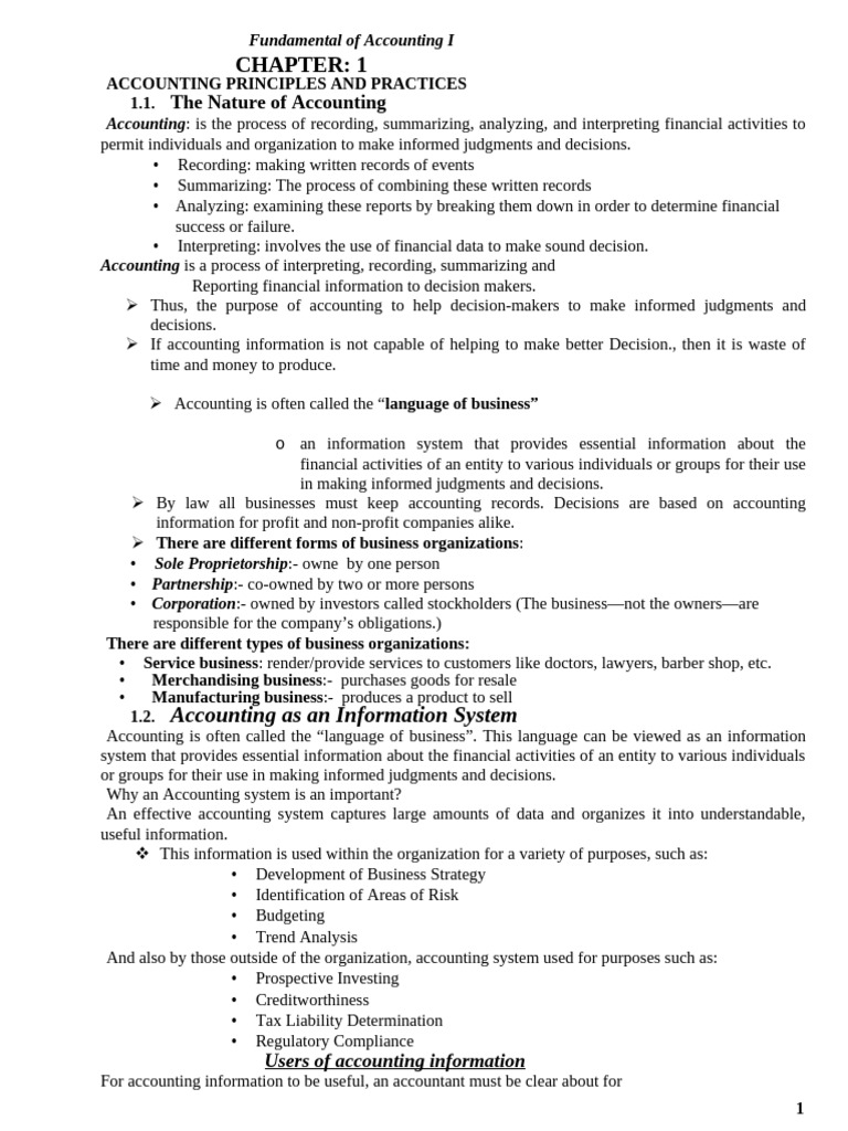 Fundamental of Accounting I | PDF | Equity (Finance) | Balance Sheet