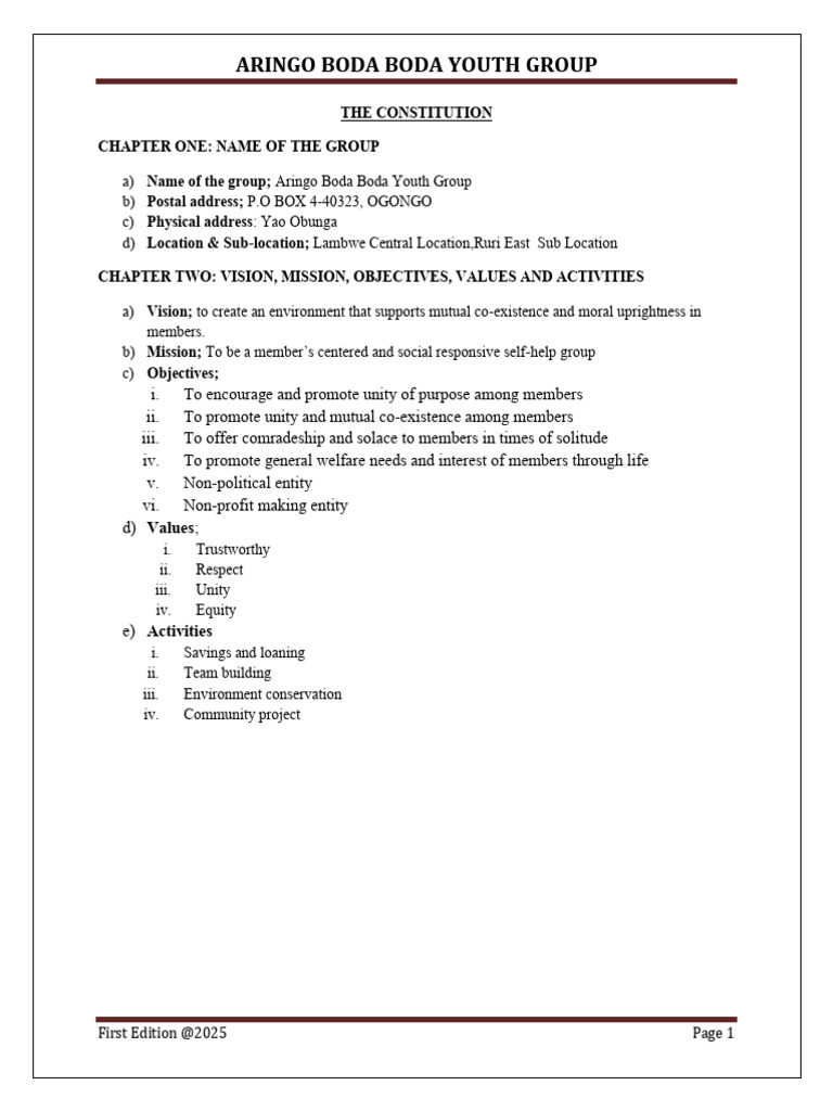 Aringo Boda Boda Youth Group Constitution | PDF | Elections | Expense