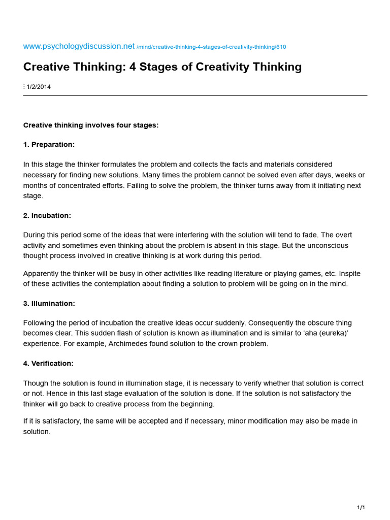 Four Stages of Creative Thinking | PDF