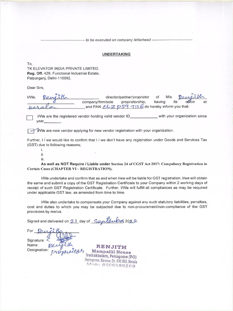 GST Undertaking | PDF