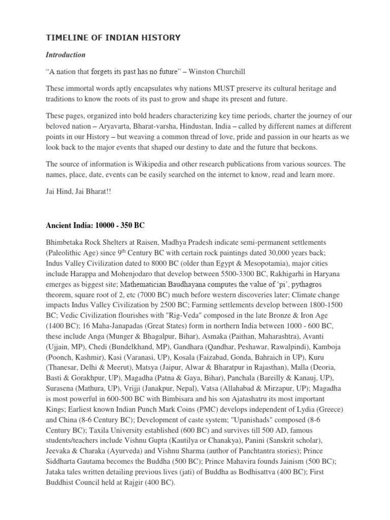 Timeline of Indian History | PDF