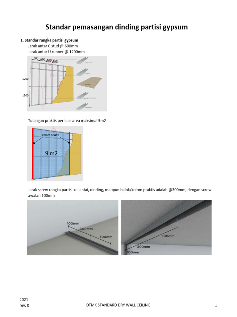 Jarak Rangka Partisi Gypsum Standard | PDF