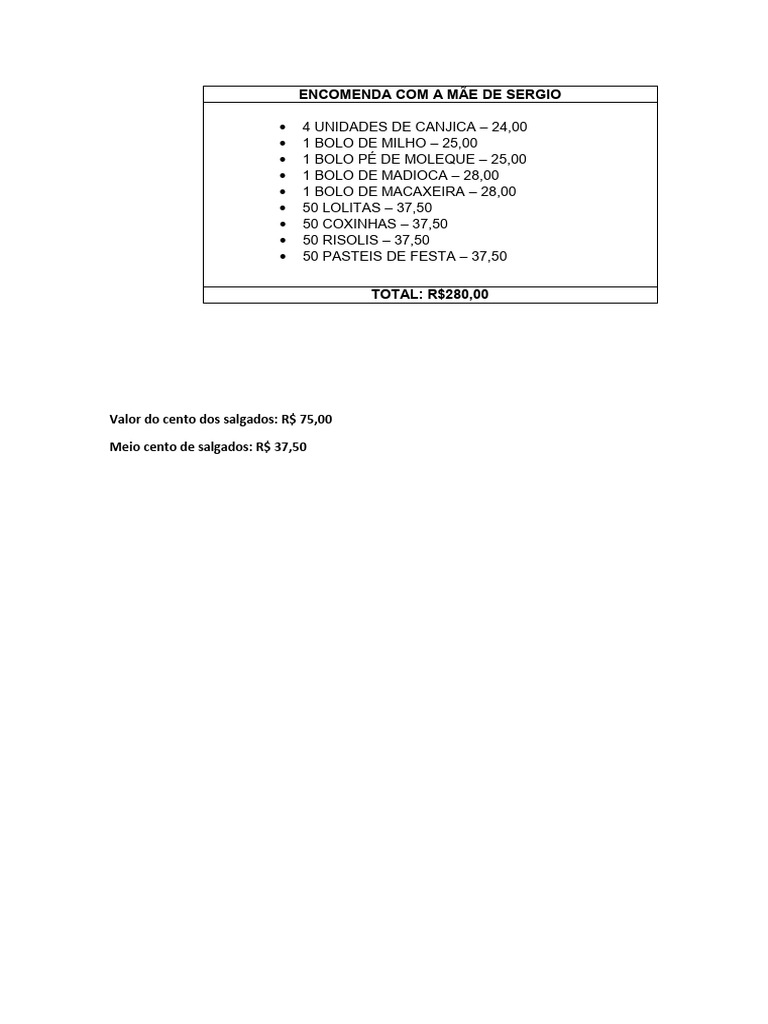 Encomenda Com a Mãe de Sergio | PDF