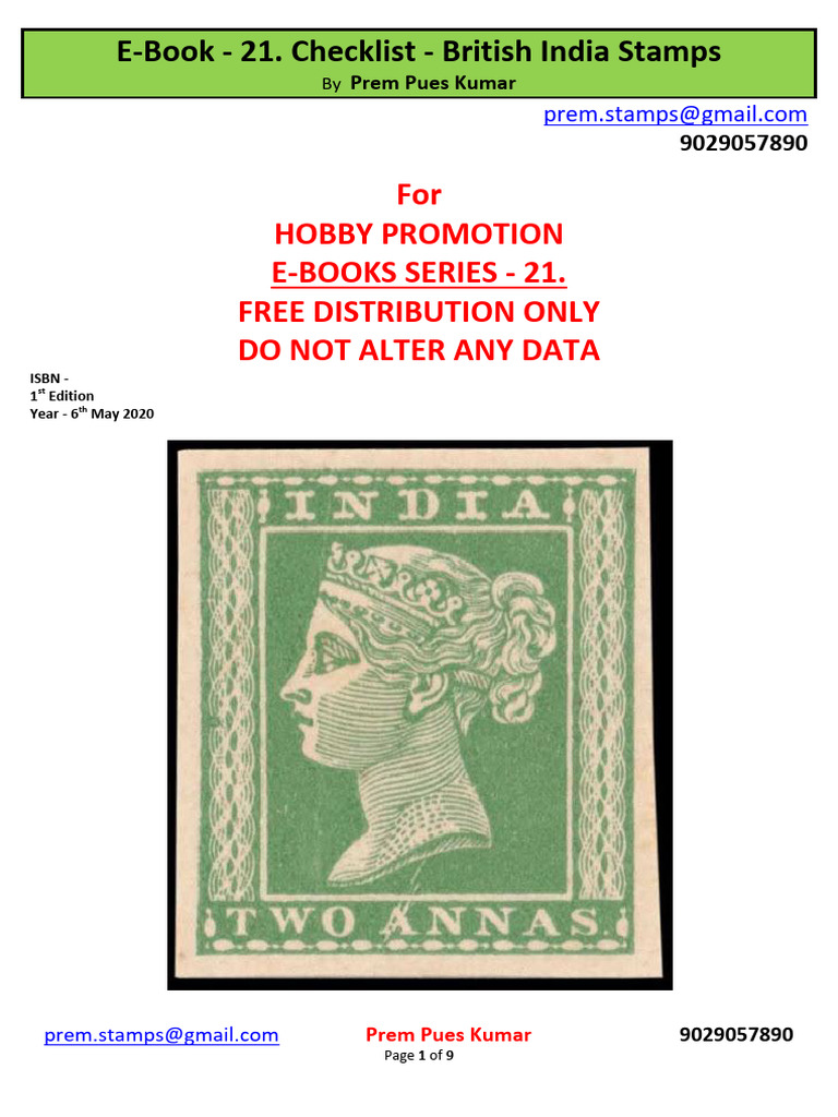British India Stamps Checklist E-Book | PDF | Postage Stamp | Philately