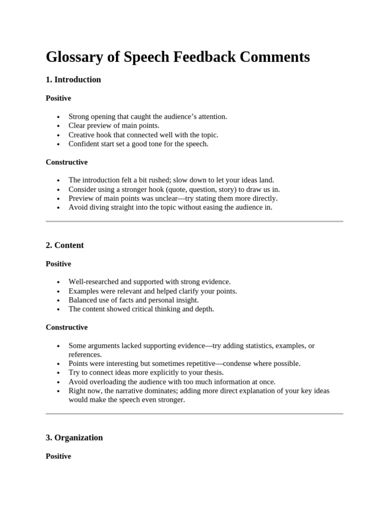 Glossary of Speech Comments | PDF | Human Communication | Communication