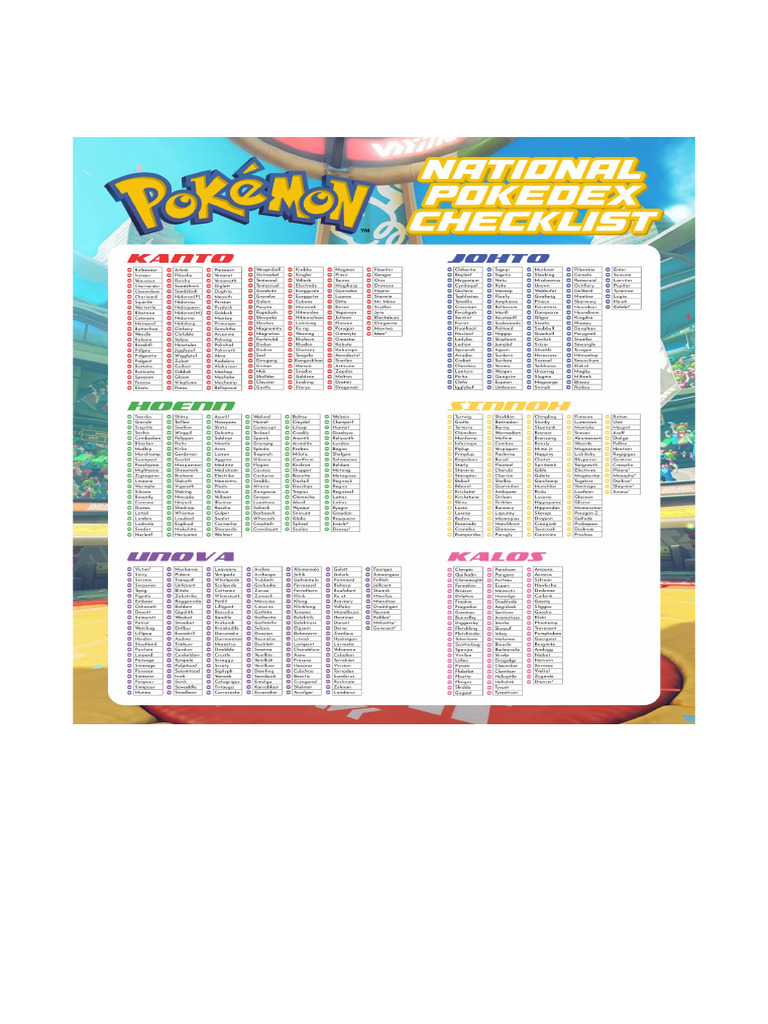 National Pokedex Checklist Printable 23501.Jpg | PDF
